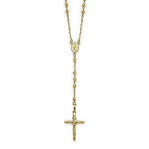 IceCarats 14K Yellow Gold 3mm Beaded Rosary Chain Necklace