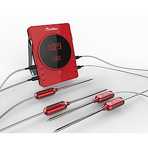 GrillEye GE0001 Smart Bluetooth Grilling & Smoking Thermometer, Red