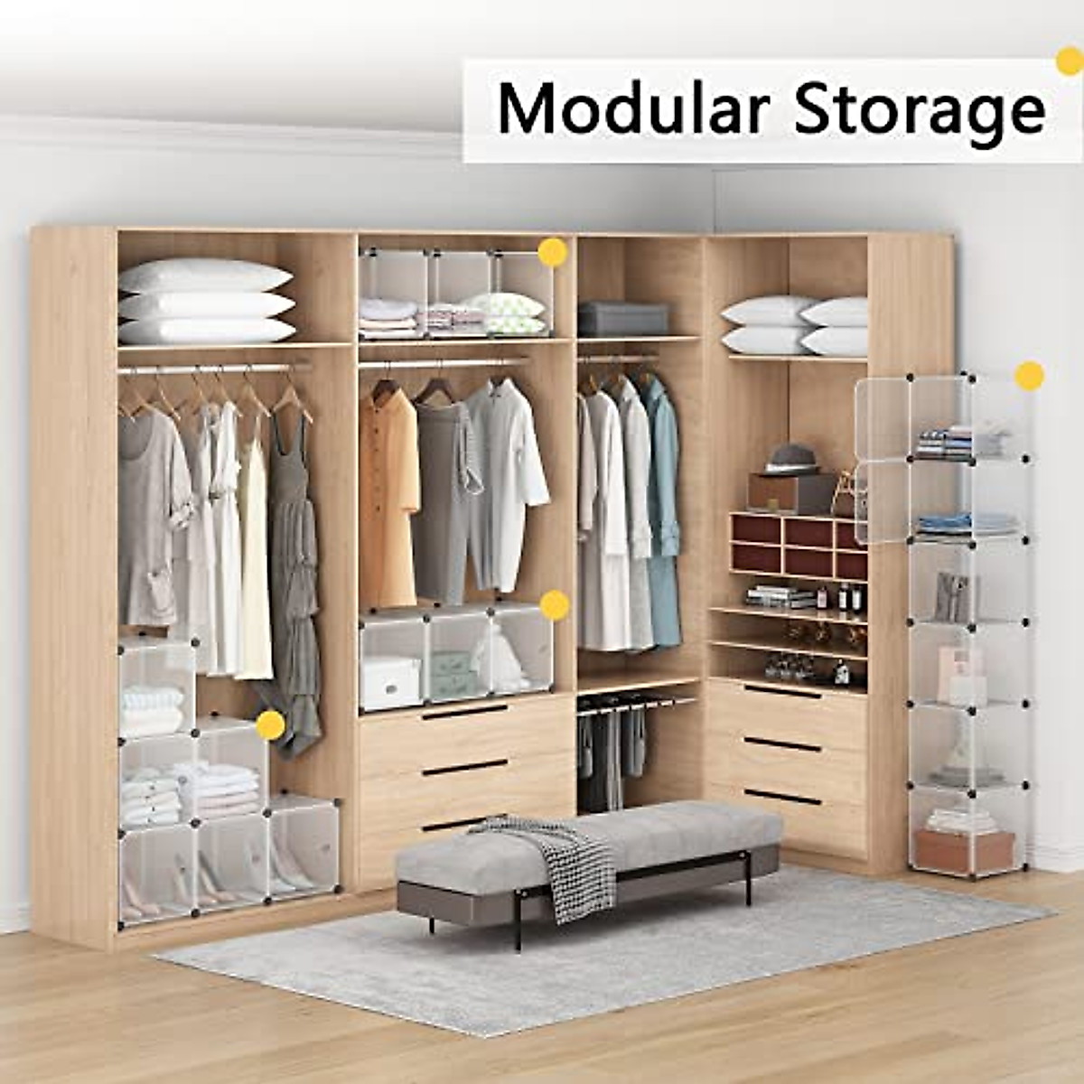 Aeitc 20 Storage Cubes- 14’’x14’’ Cube, More Sturdy (add Wire Panel), DIY Clothes Organizer, Craft Cube Storage with Doors, Bookshelf Units, Toy Storage Cabinets