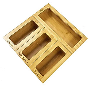THE CNC STORE Ziplock Bag Storage Organizer| Bamboo Ziploc Bag Organizer for Kitchen Drawer| Food Baggie Holder Suitable for Gallon, Quart, Sandwich and Snack Variety Size Bags- Pack of 4