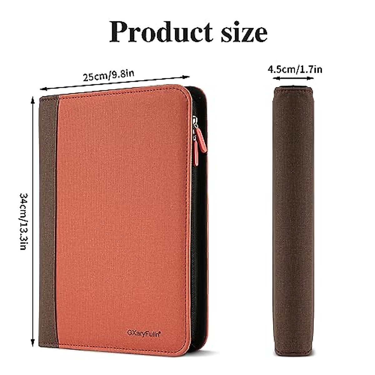 GXaryFulin Padfolio Organizer, PU Leather Planner, 4 O-Rings Zipper Binder (Red Brown)