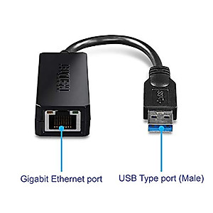 TRENDnet USB 3.0 to Gigabit Ethernet Adapter, Full Duplex 2Gbps Ethernet Speeds, Up to 1Gbps, USB to Gigabit Ethernet Adapter, USB-A, Windows & Mac Compatible, USB Powered, Black, TU3-ETG