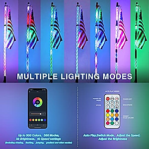 Atfoyer 2PCS 4FT Whip Lights, LED Light Whip for UTV ATV, APP and Remote Control, 366 Modes, Spiral RGB Chasing Light, Lighted Antenna Whip for Off-Road Truck Sand Buggy 4 Wheeler RZR Can-Am Polari