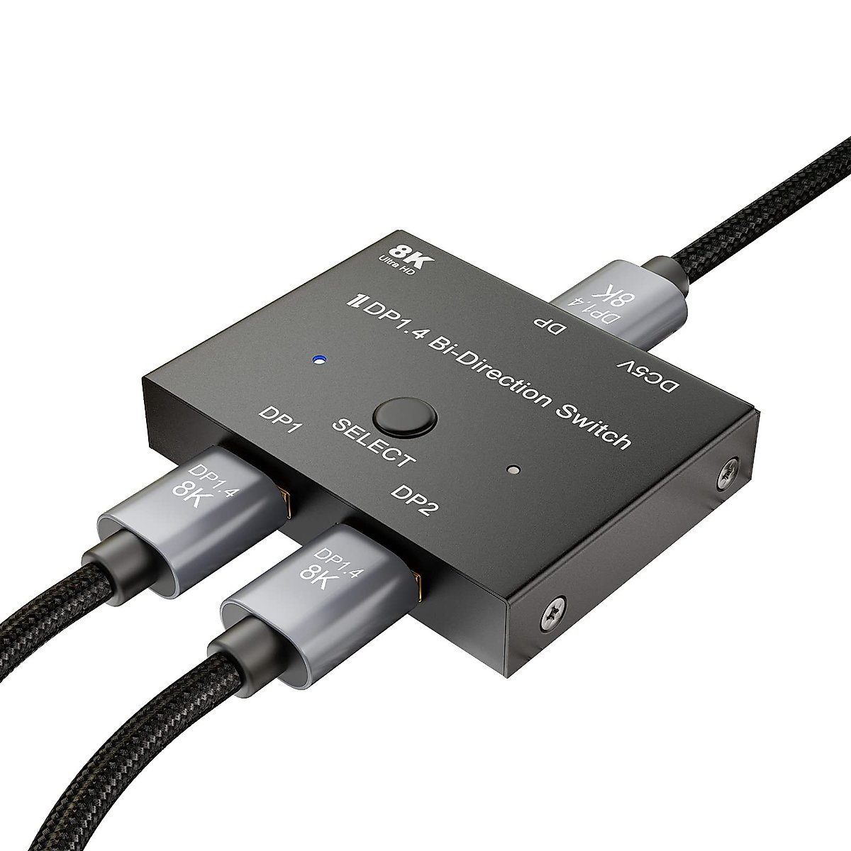 DisplayPort Switch 8K Bidirectional Splitter 2 in 1 Out/1 in 2 Out DP 1.4 Switcher Supports 8K@30Hz, 4K@120Hz, 4K@60Hz for 2 Computers 1 Monitor ConnBull®