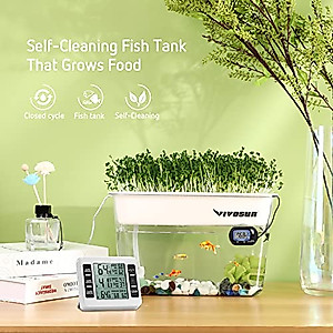 VIVOSUN 3-Gallon Aquaponic Fish Tank, Hydroponic Cleaning Tank for Freshwater Fish to Feed Plants and Plants Clean Tank, Additional Thermostat, Flow Pump, and Ceramsite Included