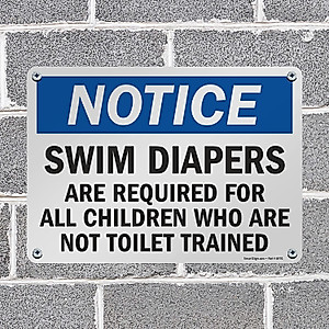 SmartSign 10 x 14 inch “Notice - Swim Diapers Are Required For All Children Who Are Not Toilet Trained” Sign, Digital Printing, 55 mil HDPE Plastic, Blue, Black and White, Made in USA