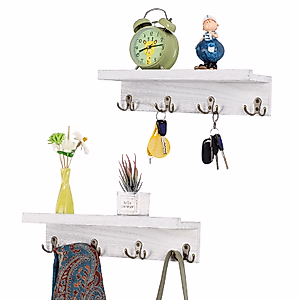 Vrisa Coat Hooks Shelves with 16 Hooks Coat Rack Wall Mounted Towel Rack Wood Hanging Storage for Entryway Bathroom Bedroom Living Room Shelf for Towel Key Set of 2