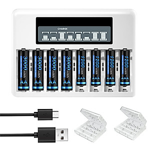 CITYORK 1.5V Rechargeable Lithium Battery with Charger, 4 Pack 1.5V AA 3000mWh and AAA 1200mWh Rechargeable Lithium Battery, LCD Display Quick Independent Battery Charger
