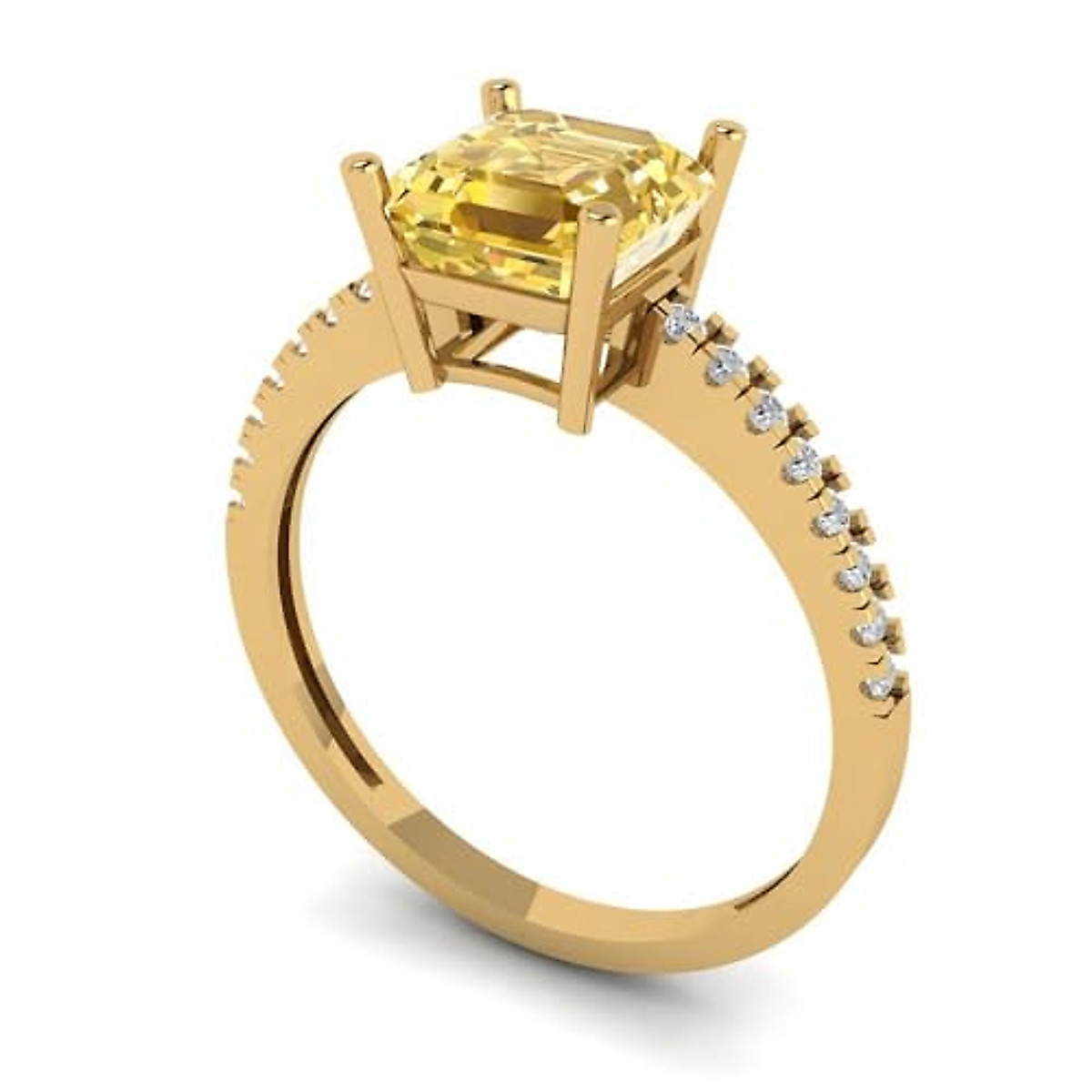 Clara Pucci 1.66 ct Asscher Cut Solitaire Canary Yellow Simulated Diamond Designer Anniversary Bridal Engagement Ring 14k Yellow Gold