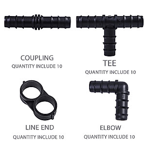 URATOT 40 Pieces Drip Irrigation Fittings Kit 1/2" Tubing Set, 10 Tees, 10 Couplings, 10 Elbows and 10 End Cap Plugs Drip Irrigation Barbed Connectors for Drip Sprinkler Systems