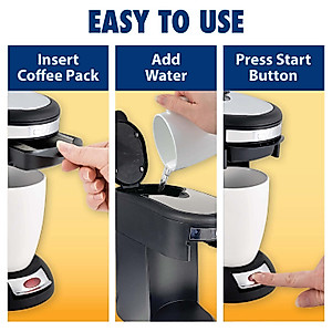 Café Valet Single Serve Coffee Maker, Brews 10 Ounces of Coffee or Hot Water, Compatible Coffee Packs