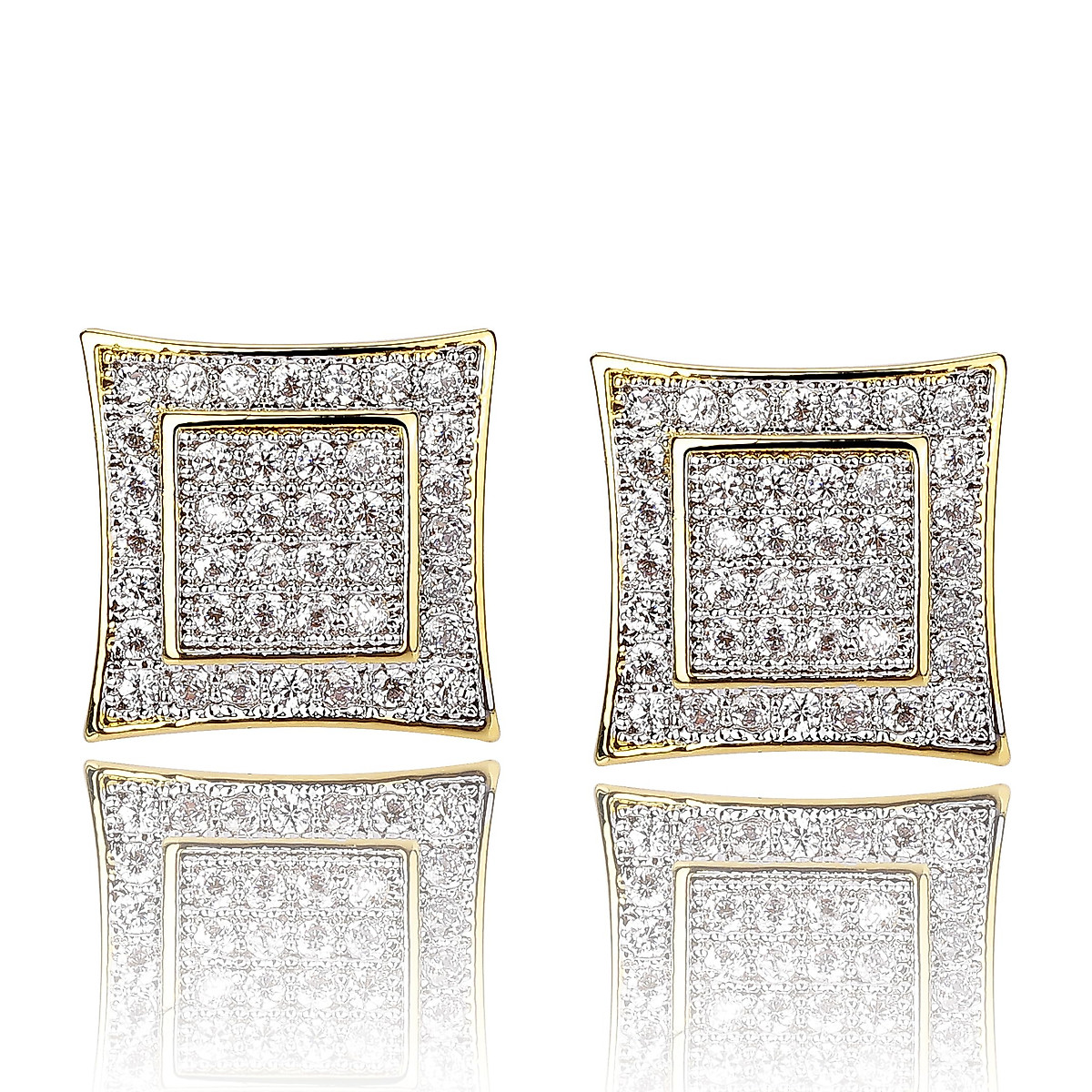 TOPGRILLZ 925 Sterling Silver Iced out Men and Women 14k Gold Square Kite Screw Back Hypoallergenic Stud Earrings with Simulated Diamond (Gold)