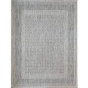 Benissimo 4 x 6 Indoor Outdoor Rug Tile Collection Non-Slip, Woven, Jute Backing Area Carpet for Living Room, Bedroom, Kitchen, Entryway, Hallway, Patio, Farmhouse Decor, Beige