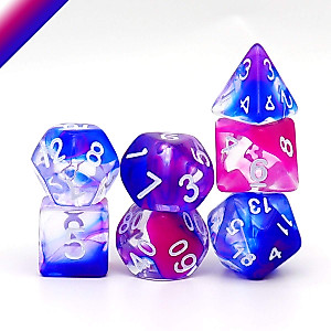 Haxtec DND Dice Set 7PCS Polyhedral D&D Dice for Roleplaying Dice Games as Dungeons and Dragons (Blue Pink Clear)