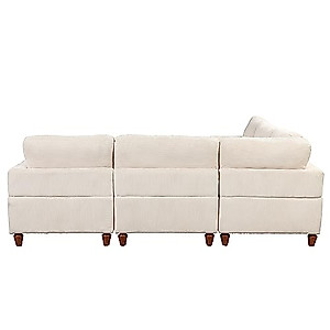 WADRI Modular Sectional Sofa with Ottoman, L-Shaped Corner Sectional, Corduroy Fabric Oversized Sectional Sofa, 5-Seat Couch or Living Room, Office, Free Combination (Beige-A55)