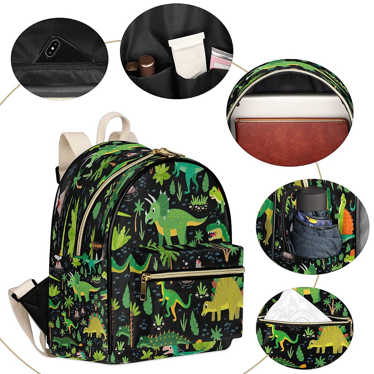 Cute Dinosaur Mini Backpack Purse for Women, Dinosaur Leather Small Backpack Casual Travel Daypacks Shoulder Bag for Girls Teen