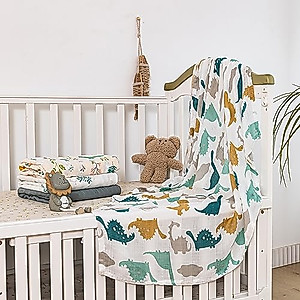 Catteyonce Swaddle Blankets, 4 Pack Breathable Muslin Swaddle Blankets, Cotton Soft and Comfortable Receiving Blanket for Newborn Boys and Girls, Orange/Giraffe, Large 44 "x 47 "