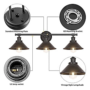 Licperron 3-Light Black Bathroom Vanity Light Fixtures Over Mirror, Farmhouse Vanity Wall Sconce Lighting with Metal Shade, Indoor Wall Mounted Lamp for Bathroom Mirror Cabinet Living Room