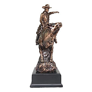 Ebros Large Rustic Western Rodeo Bull Rider Cowboy On Bucking Bull Statue in Electroplated Sepia Bronze Finish Old World Wild West Cattle Bull Riding Cowboys Accent Figurine