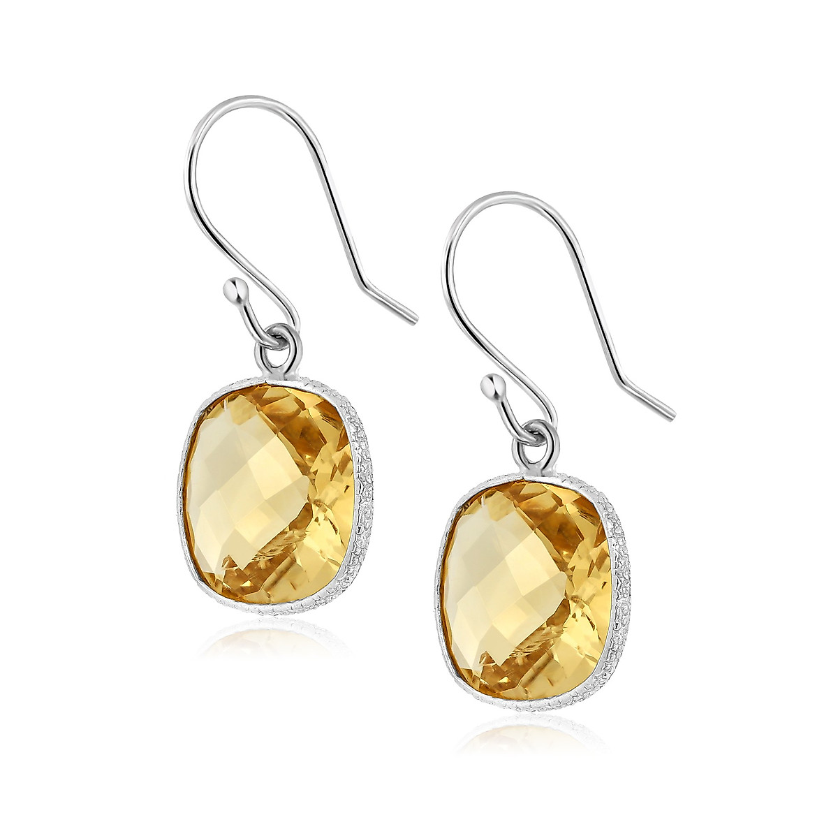 Gem Stone King 925 Sterling Silver Yellow Citrine Stud Dangle Earrings For Women (10.00 Cttw, Gemstone Birthstone, 11MM Cushion Cut)