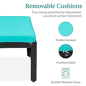 Best Choice Products Set of 2 Wicker Ottomans, Multipurpose Outdoor Furniture for Patio, Backyard, Additional Seating, Footrest, Side Table w/Removable Cushions, Steel Frame - Black/Teal