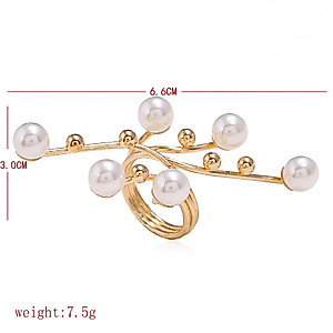 XUN Zhe Vintage Pearl Finger Rings,Statement Imitation Pearls Band Ring Wedding Party Jewelry for Women Gifts (Gold)