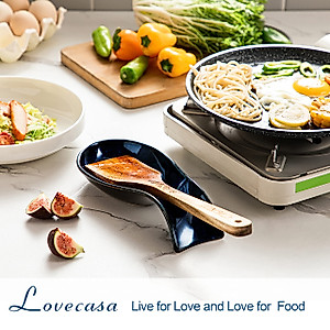 LOVECASA Spoon Rest for Stove Top, Spoon Holder Stoneware Utensil Rest 9 Inch Spatula Holder, Cooking Spoon Holder for Kitchen Counter, Blue Spoon Rests