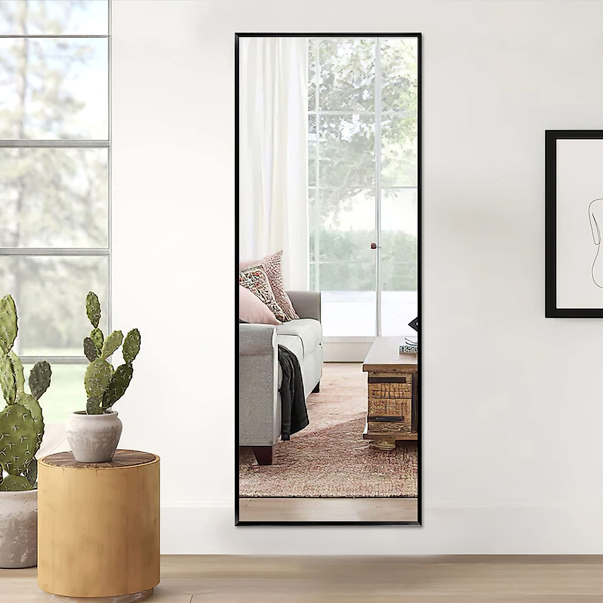 PexFix Full Length Mirror Full Body Mirror with Stand 55''×16'' Mirror Full Length with Black Aluminum Alloy Frame