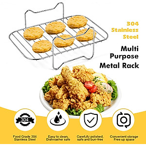 Dual Basket Air Fryer Accessories for Ninja Foodi DZ401 DZ550 DZ302 & Other 10 Quart 2-Basket DualZone Air Fryers, Come with Air Fryer Rack Set, 100Pcs Paper Liners, Silicone Brush & Tongs