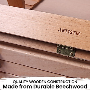 Wood Desk Table Easel - Handcrafted Beechwood Desktop Easel & Wooden Art Tabletop Box for Drawing, Painting, and Sketching with 3 Front Drawers for Supplies Storage