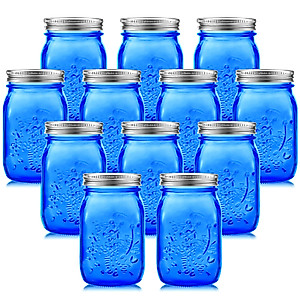 12 Pieces 32 oz Colored Mason Jars Glass Mason Jars with Lids Glass Wide Mouth Canning Jar Mason Jars NOT Allowed Dishwasher (Dark Blue)