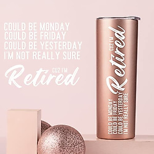 Onebttl Retirement Gifts for Women, Funny Retirement Tumbler 20oz, Retired Gifts for Coworkers, Grandma, Friends - Rose Gold (I'm Retired)