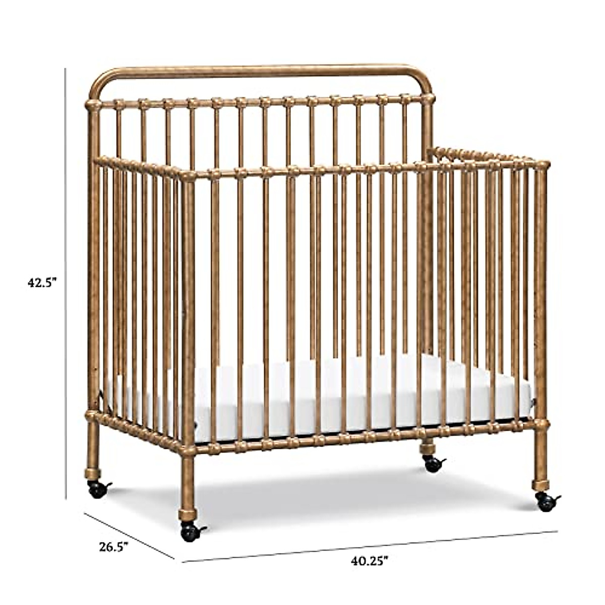NAMESAKE Winston 4-in-1 Convertible Mini Metal Crib in Vintage Gold, Greenguard Gold Certified