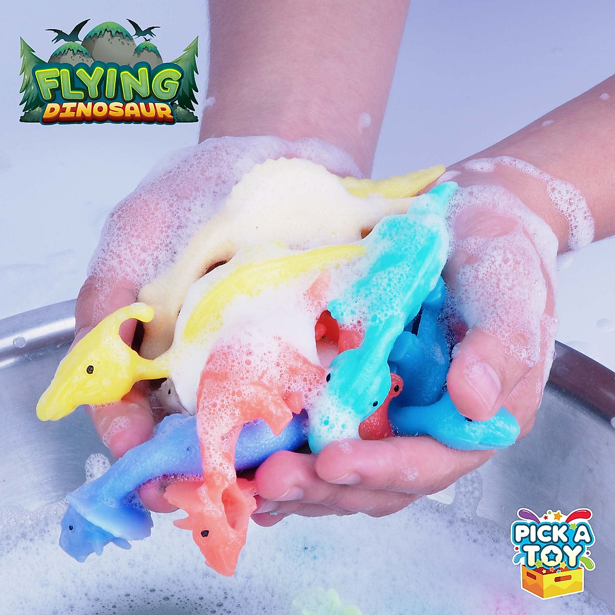 PICK A TOY Stretchy Slingshot Dinosaur Finger Toys, 36 Set Mini Rubber Dinosaurs Party Favors, Kids Prizes and Stocking Stuffer Toy, Finger Flingers Catapult Toys As Flying Chicken Slingshot