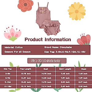 Dimoybabe Baby Girl Summer Clothes Bloomer Knit Cotton Outfits Infant Romper Strap Sleeveless Ruffle Light Pink 3-6 Months 80CM
