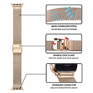 TRUMiRR Rose Gold Band for Apple Watch Series 10 42mm / 9 8 7 41mm Women, Mesh Stainless Steel Watchband Feminine Strap Replacement for iWatch SE Series 6 5 4 3 2 1 38mm 40mm