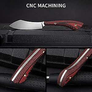 Samior S65 EDC Compact Fixed Blade Knife: 6.5 inches Small Minimalist Cleaver Neck Knife, Utility Knife with Satin Blade, Textured G10 Handle and Leather Sheath, 2.22oz