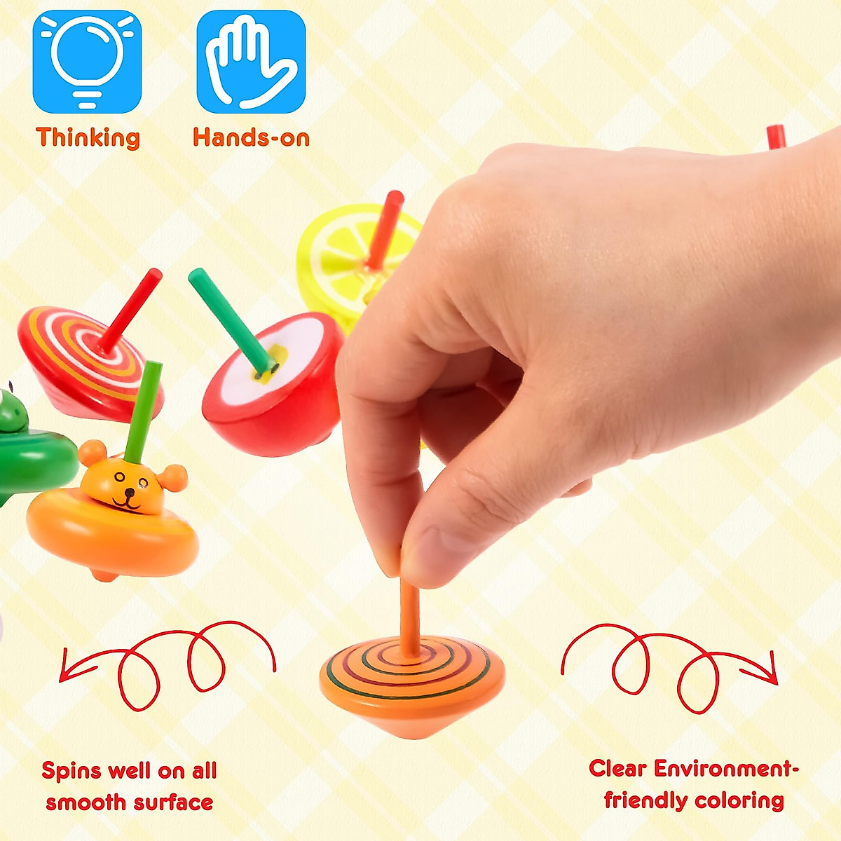 28 Pcs Wooden Spinning Top Spinning Toy Gyroscope Toy Fruit Wooden Spin Top Colorful Educational Toys Students School Kindergarten Fidget Spinner for Balance and Coordination Skills Party Games Gifts