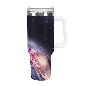 Night Galaxy Outer-Space Tumbler with Handle Travel Mug Water Bottle Tea Coffee Cup White-style