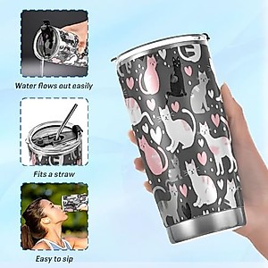 Cartoon Cute Grey White Peach Cats Stainless Steel insulated water bottle with straw Leak-proof Lid and Straw coffee travel mug 20oz for café portable flip straw tumbler taza termica para cafe