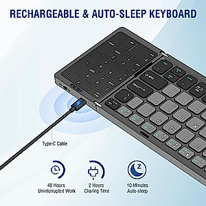 EDJO Foldable Bluetooth Keyboard, Rechargeable Portable Wireless Keyboard with Touchpad & Number Pad for Android, Windows, iOS, PC/Laptop/Smartphone/Tablet (Grey)