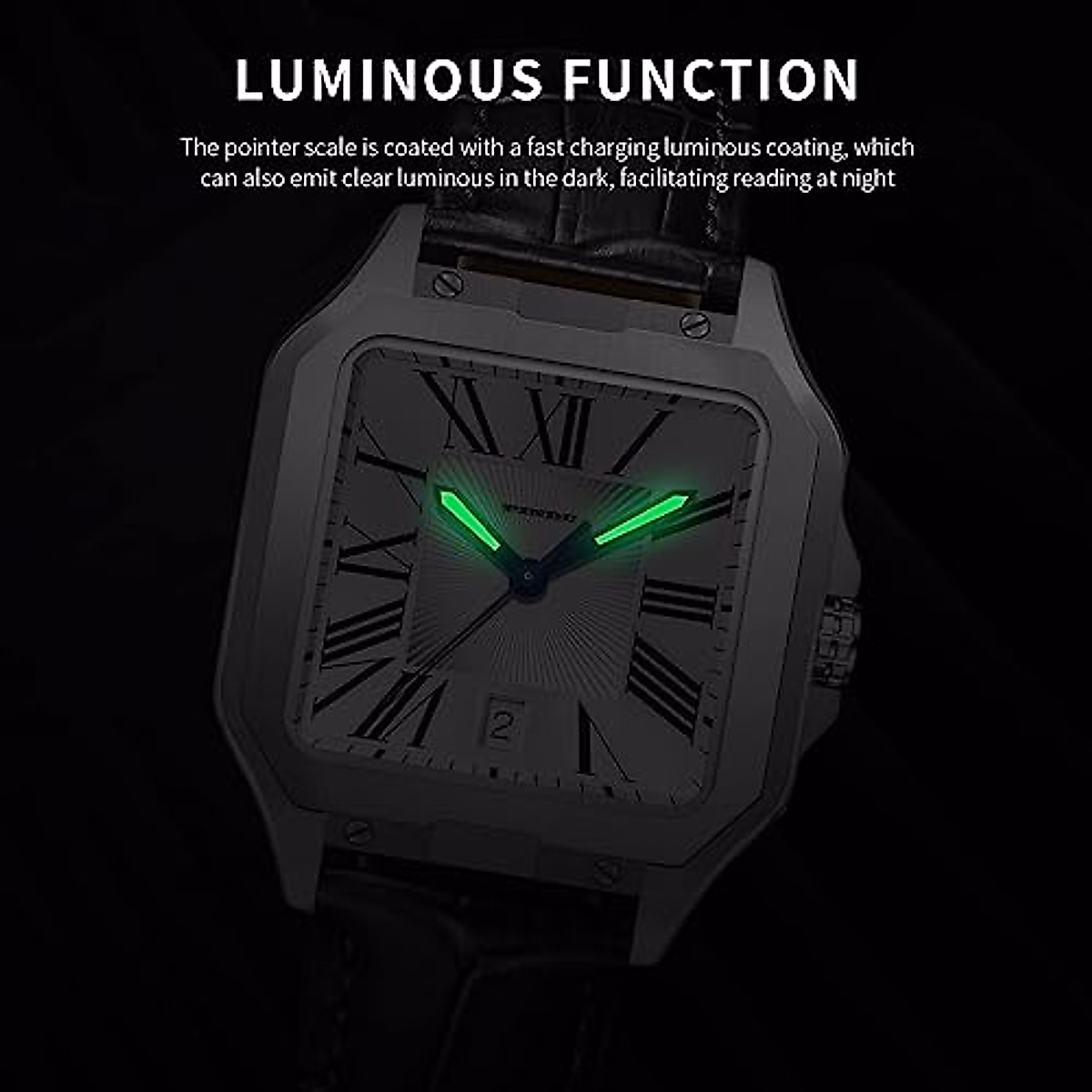 PINDU Automatic Watches for Men, Tank Business Dress Watch Square Mechanical Watch Mens Watches Simple and Easy to Read (Silver Case White Dial)