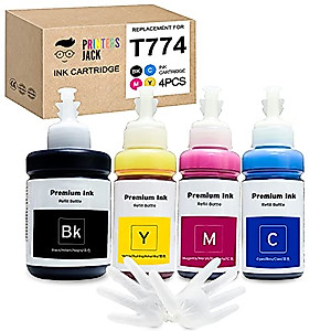 Printers Jack Refill Ink Bottle for Epson T774 T664 Compatible EcoTank Ink Bottle for Epson Expression ET-2650 ET-2550 ET-2600 ET-2500 ET-3600 Workforce ET-4500 ET-4550 ET-16500[Upgraded]