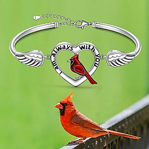 Cardinal Bracelet for Women Sterling Silver Memorial Red Cardinal Bracelets Bangle Angel Wings Sympathy Remembrance Cardinal Jewelry Charms Mothers Day Gifts