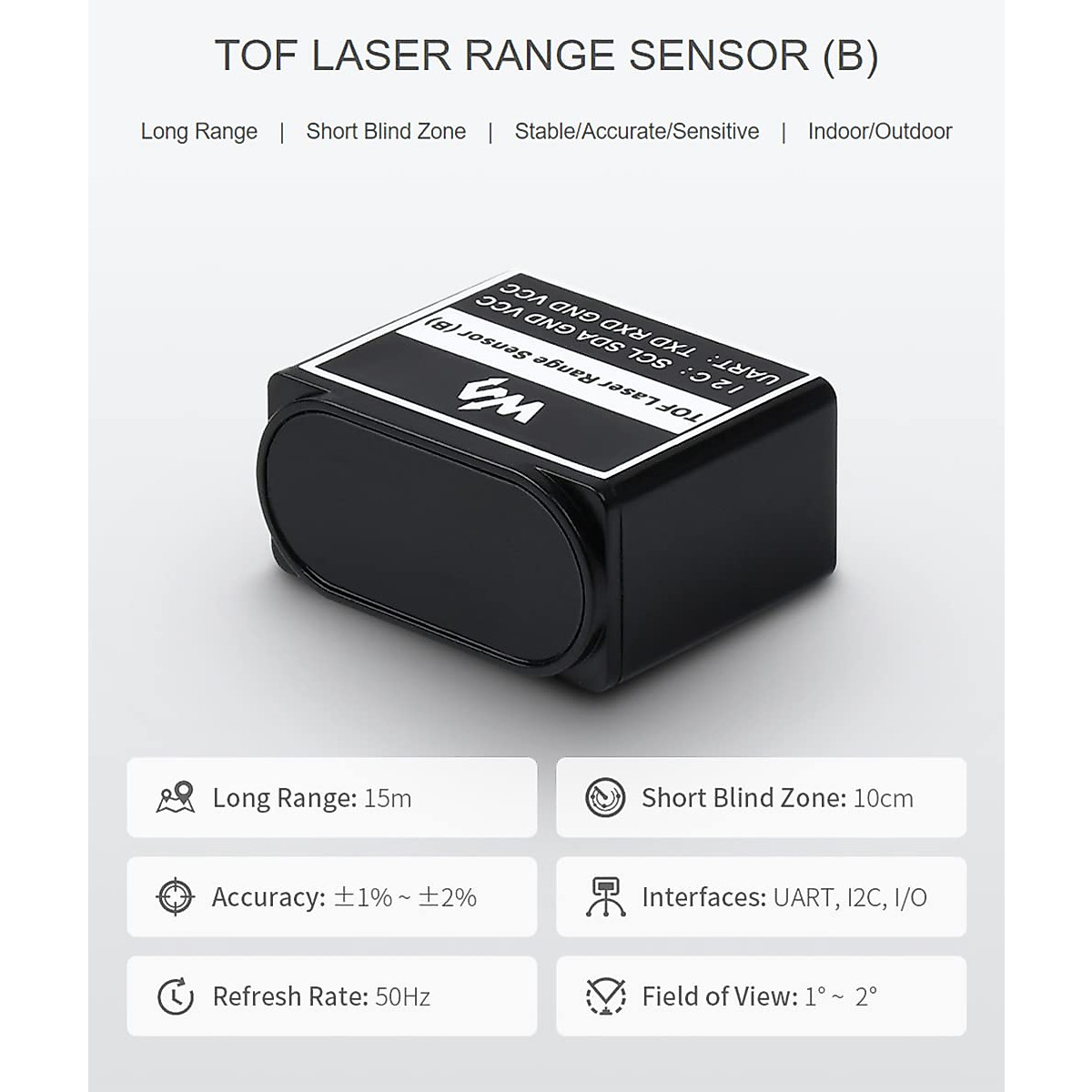 Waveshare TOF (Time of Flight) Laser Range Sensor (B) UART / I2C Bus Long Range Short Blind Zone