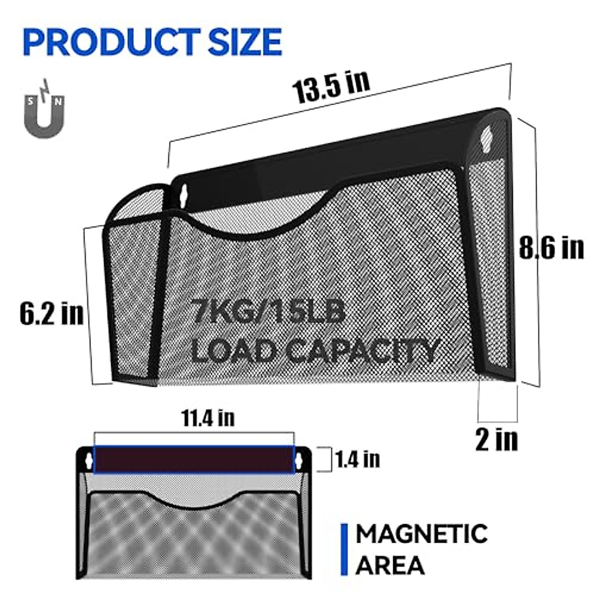 LQPAFZ Magnetic File Holder 3 Pockets File Folder Organizer, Office Hanging Magazine Rack for Refrigerator, White Board, No Drilling Paper Document Holder Mail Organizer for File Cabinets