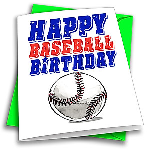 Play Strong Baseball Birthday Card 1-Pack (5x7) Super Star Illustrated Sports Birthday Cards Greeting Cards- Awesome for Baseball Players, Coaches and Fans Birthdays, Gifts and Parties!