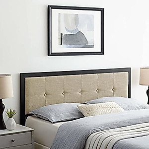 Modway Teagan Tufted Fabric Twin Headboard in Black Beige