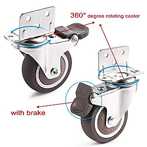 Skelang 4 Pcs 2 Inches Swivel Plate Casters with Brake, TPE Caster, L- Shaped Mute Wheels Replacement for Baby Bed, Carts Trolley, Kitchen Cabinet, Furniture, Table, Loading Capacity 240 Lbs