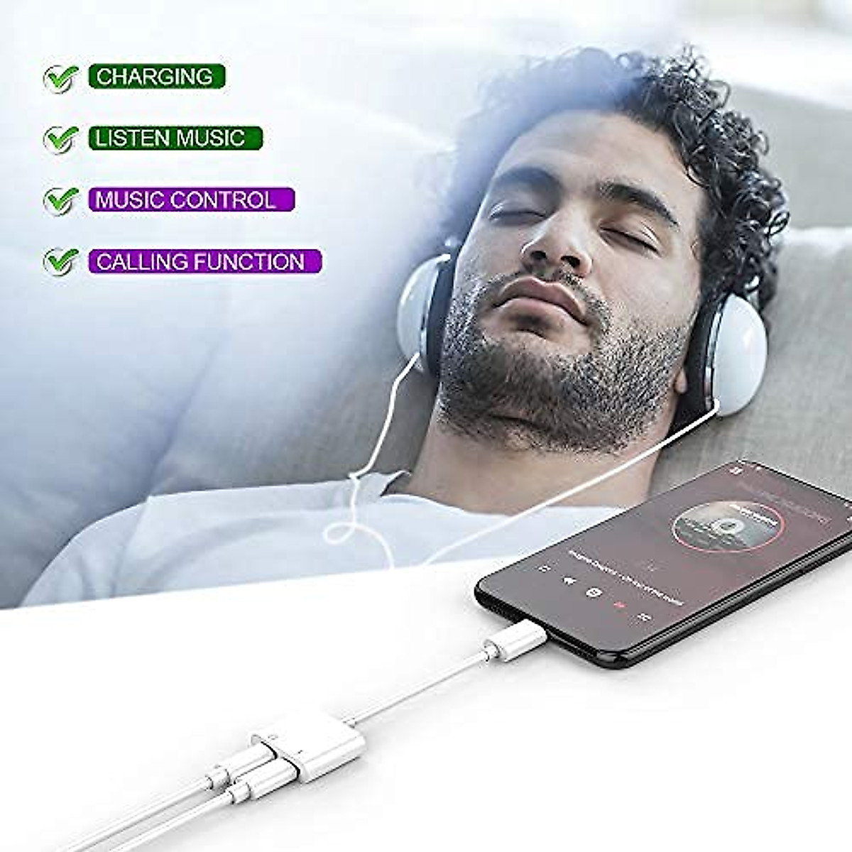 [Apple MFi Certified] Dual 2in1 Lightning Headphone Audio & Charger Adapter Splitter for iPhone iPad,2 Pack iPhone Headphone Adapter for iPhone 14/13/ 12/11/ XS/XS Max/XR/X/ 8/8plus/7/7 Plus/iPad